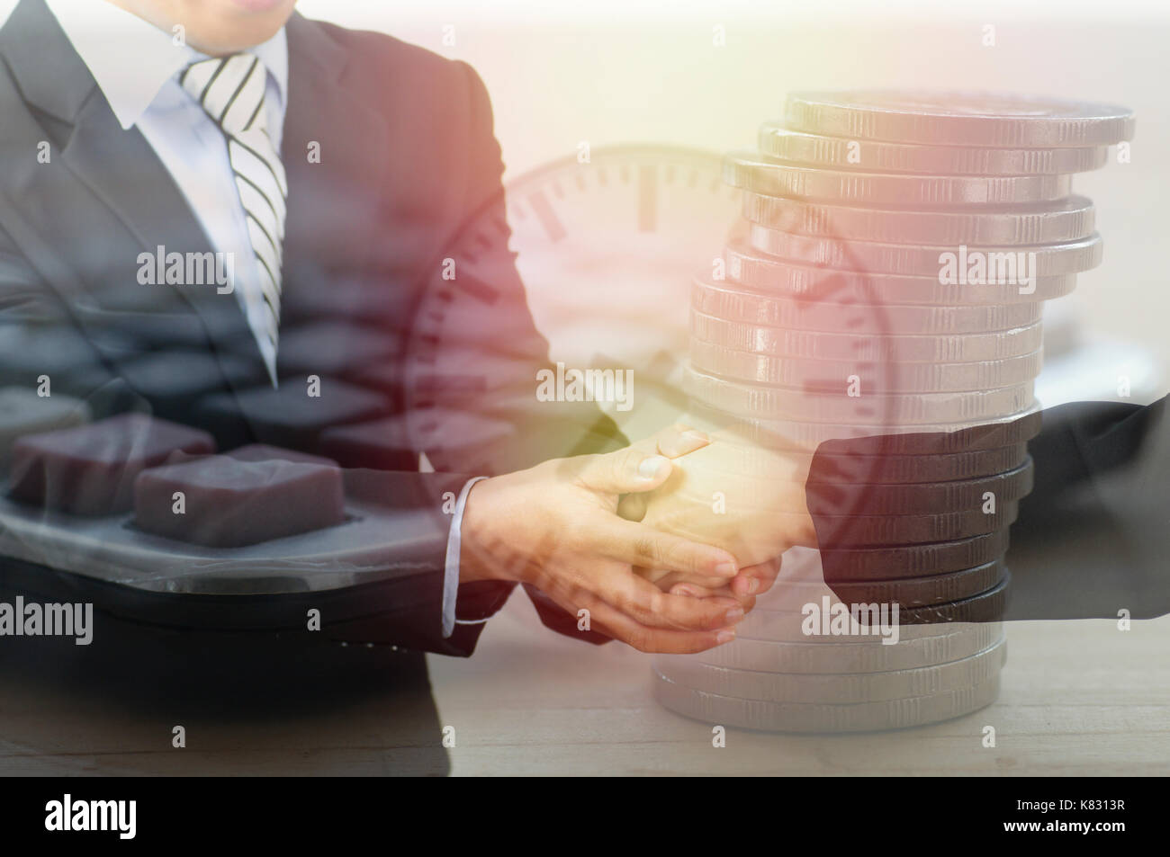 double exposure businessman shaking hand and object buisiness, concept ...