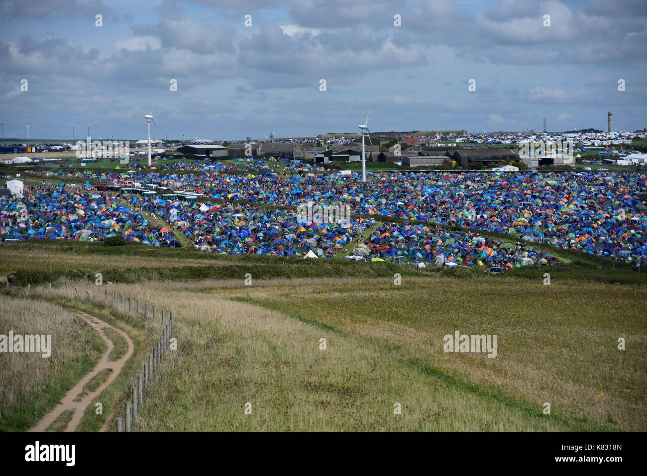 The tent "village" of the audience for the Boardmasters concert ...