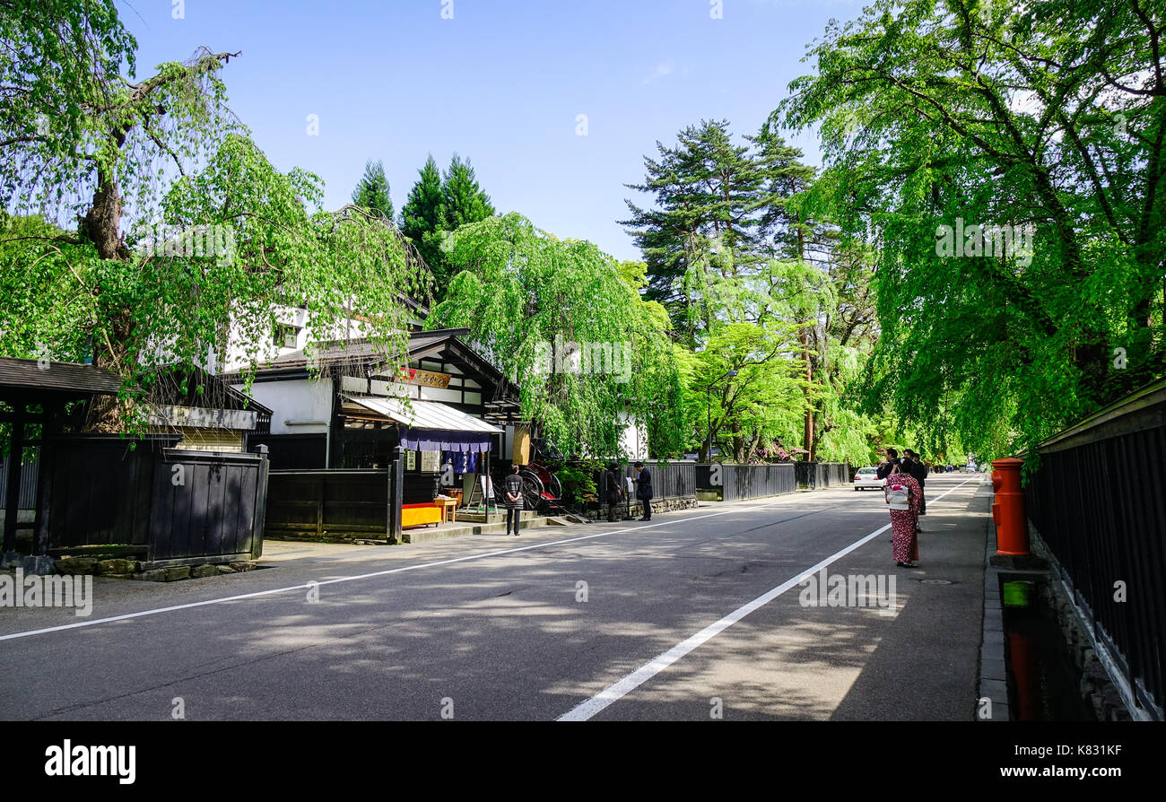 Akita, Japan - May 17, 2017. People walking on street at Kakunodate ...