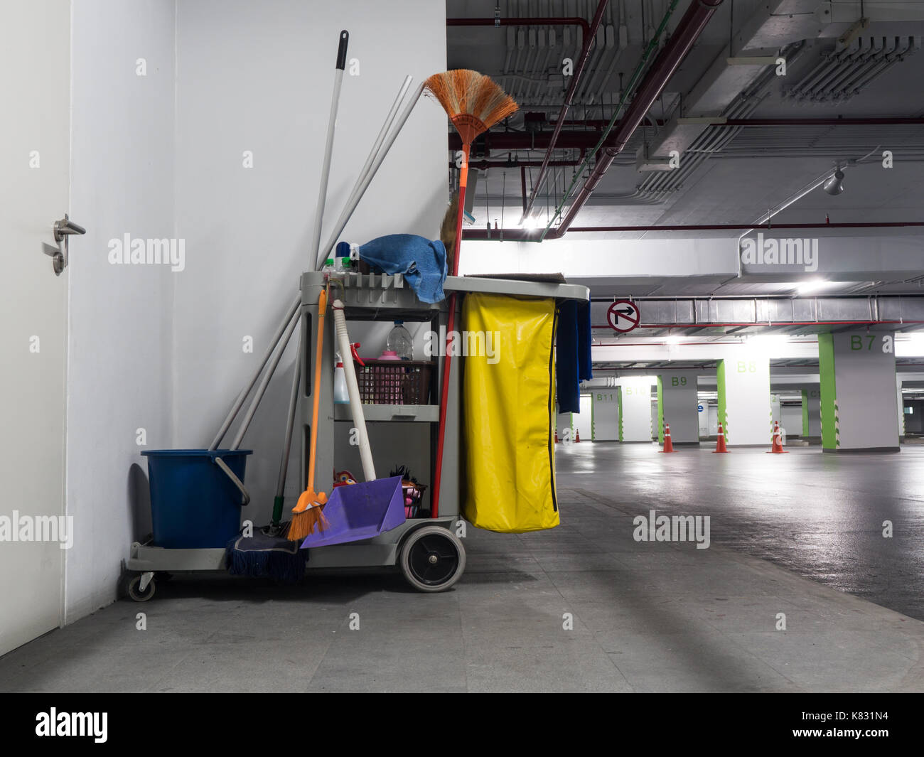 Cleaning tools cart wait for cleaning.Bucket and set of cleaning ...