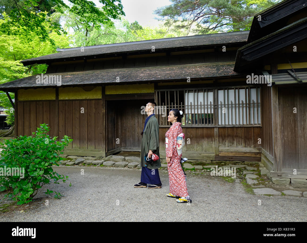 Akita, Japan - May 17, 2017. A couple in kimono visiting Kakunodate ...