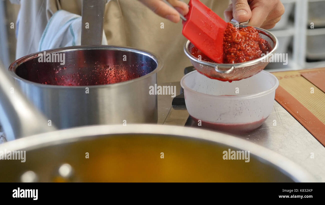 Bakery and cooking class of cookies. Strawberry Jelly on Spatula. Berry ...