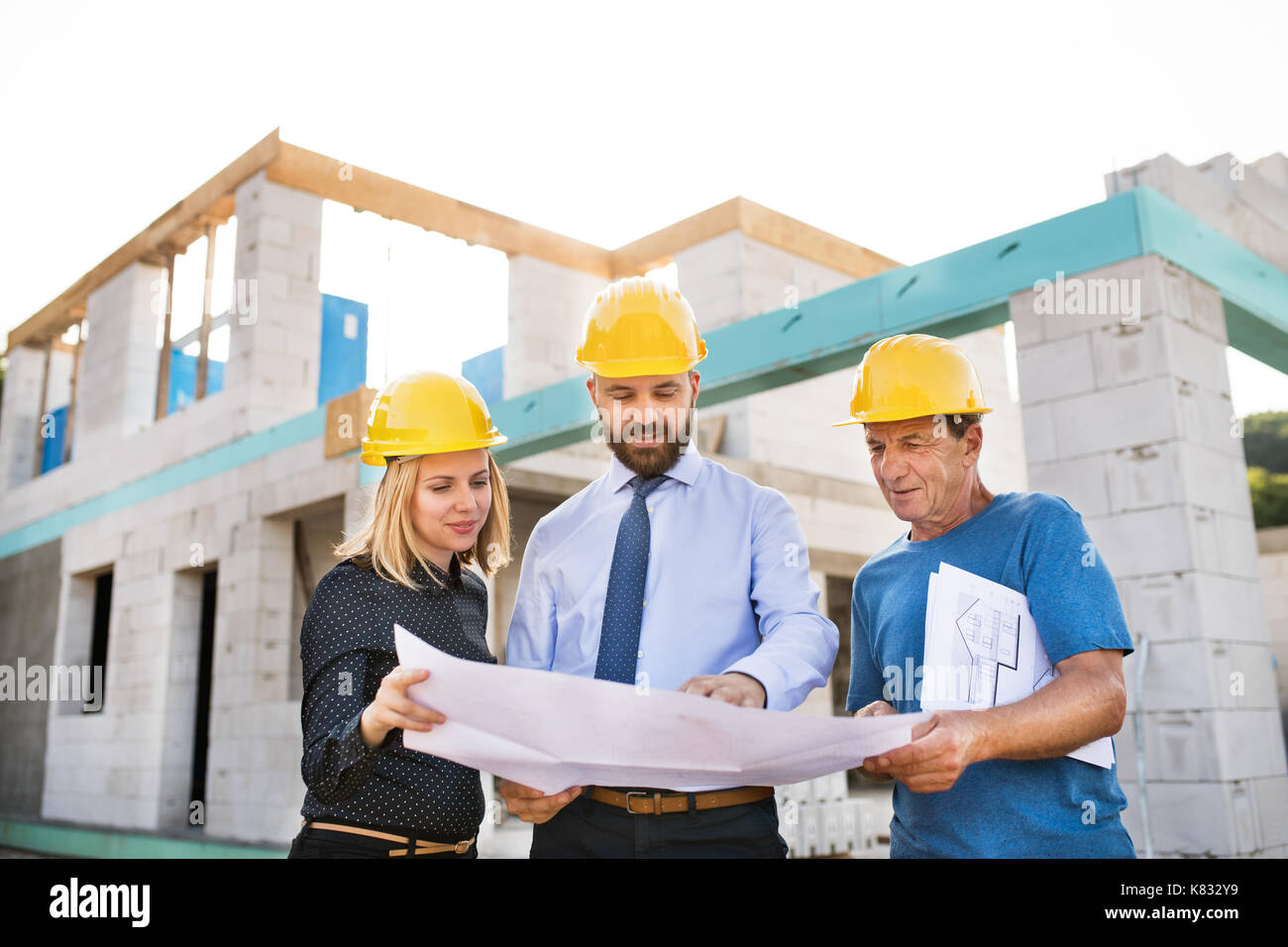 Architects and worker at the construction site Stock Photo - Alamy