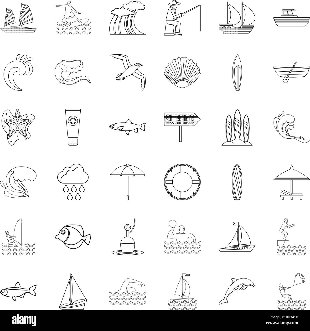 Fishing icons set, outline style Stock Vector Image & Art - Alamy