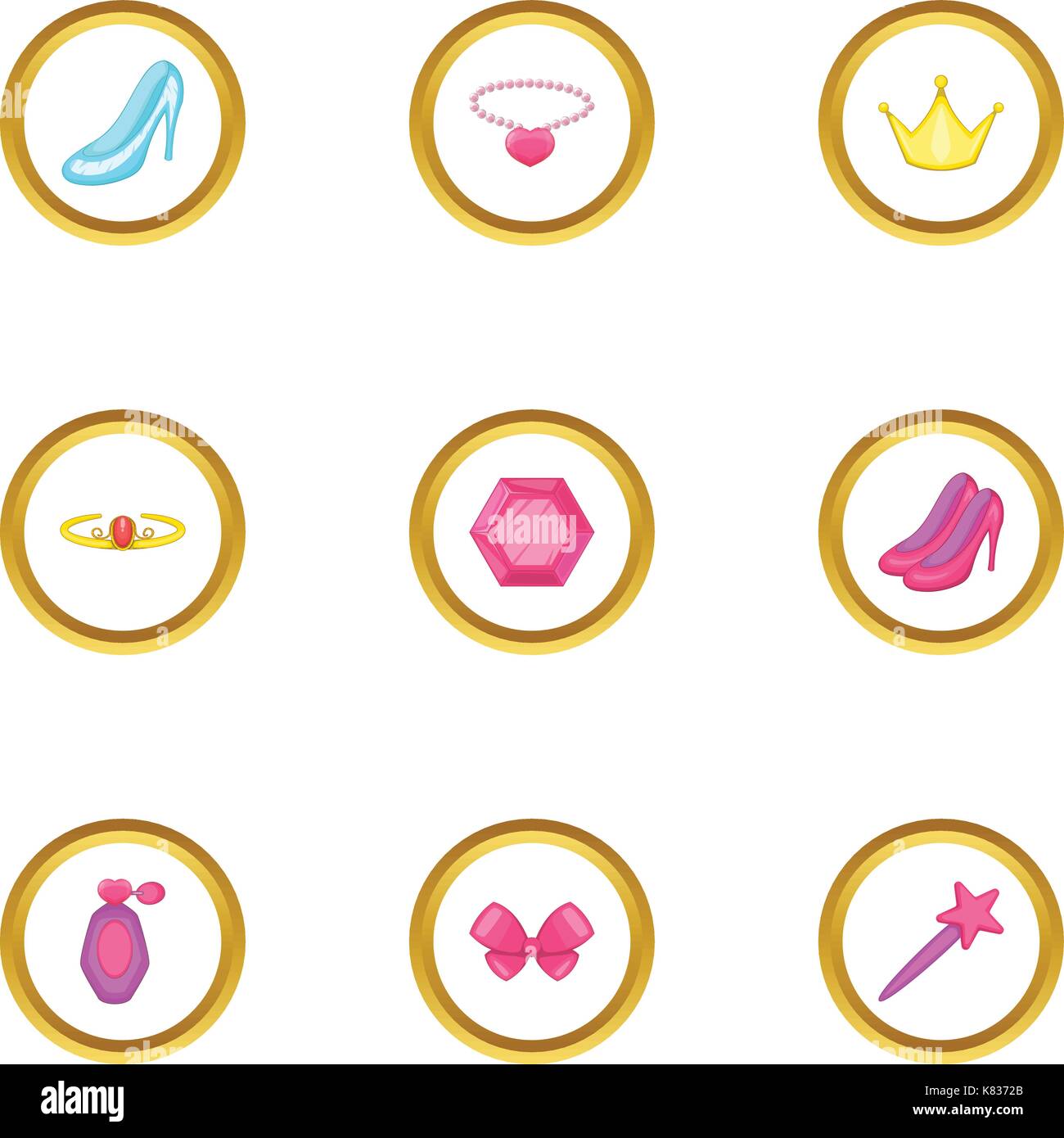 Princess accessories icons set, cartoon style Stock Vector Image & Art ...