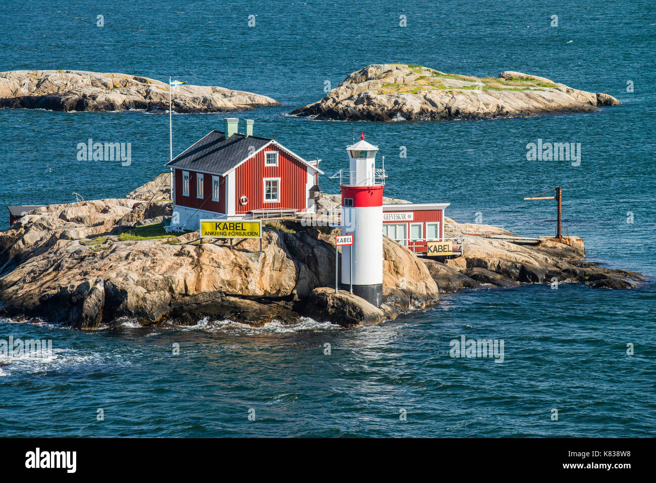 Archipelago island with lighthouse near Gothenburg, Sweden, Scandinavia ...