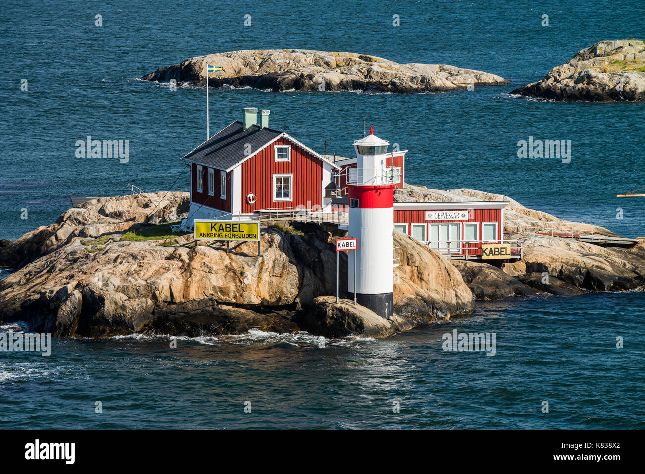 Archipelago island with lighthouse near Gothenburg, Sweden, Scandinavia ...
