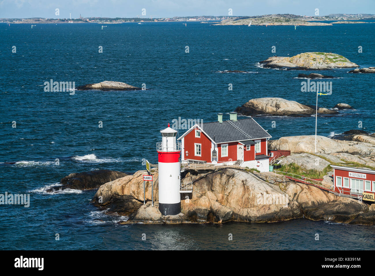 Archipelago island with lighthouse near Gothenburg, Sweden, Scandinavia ...