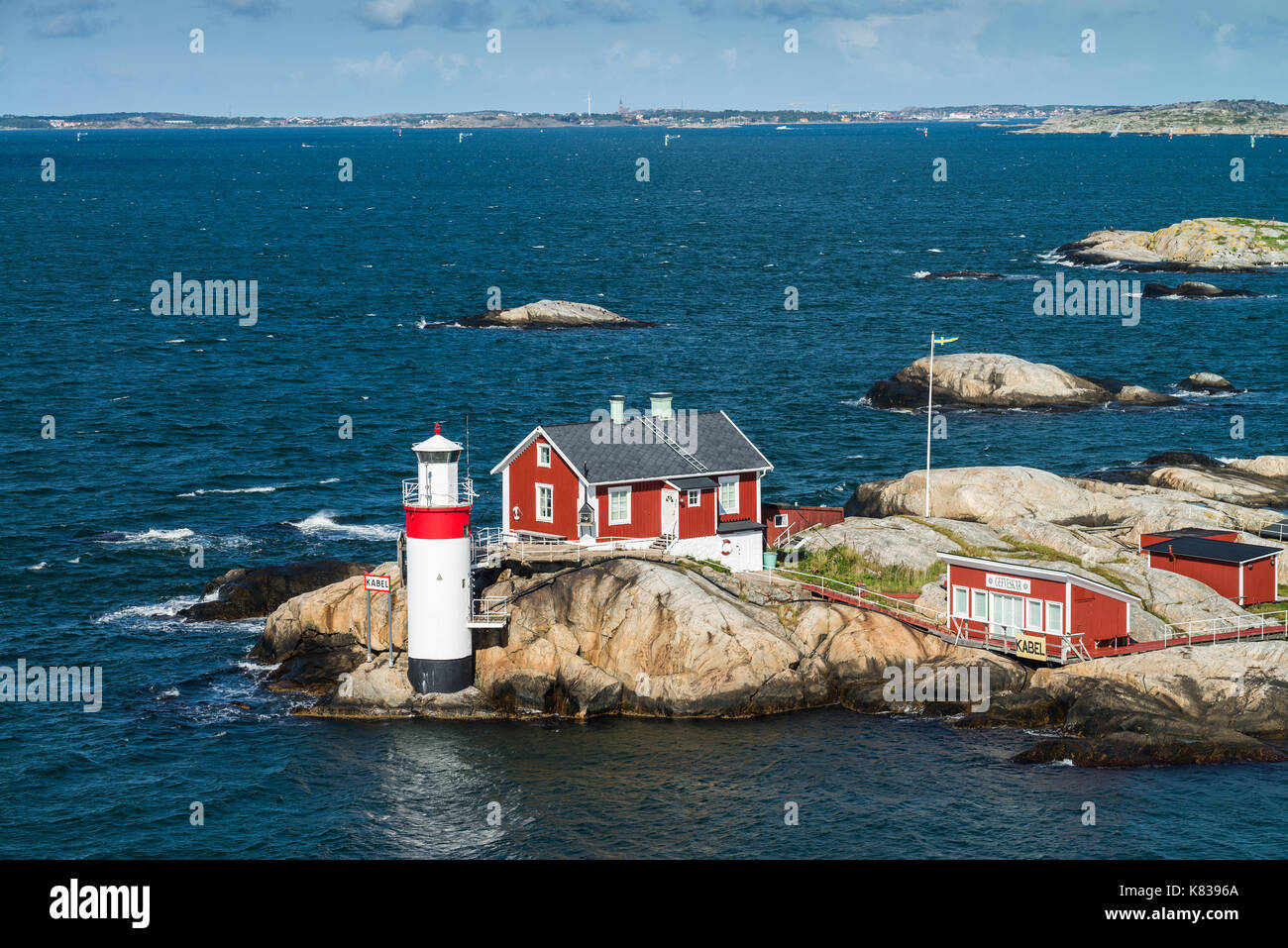 Archipelago island with lighthouse near Gothenburg, Sweden, Scandinavia ...