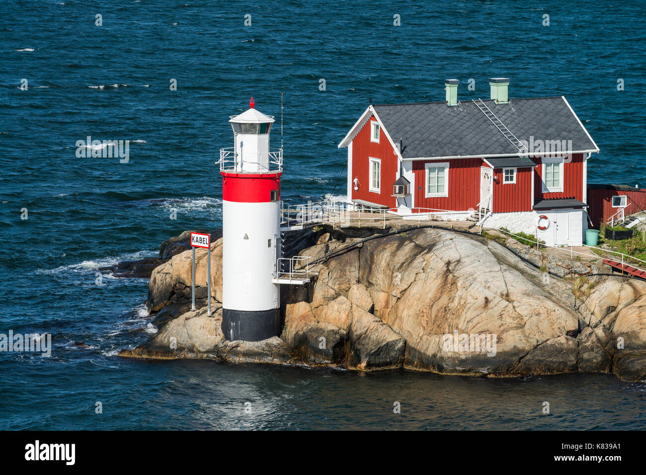 Archipelago island with lighthouse near Gothenburg, Sweden, Scandinavia ...