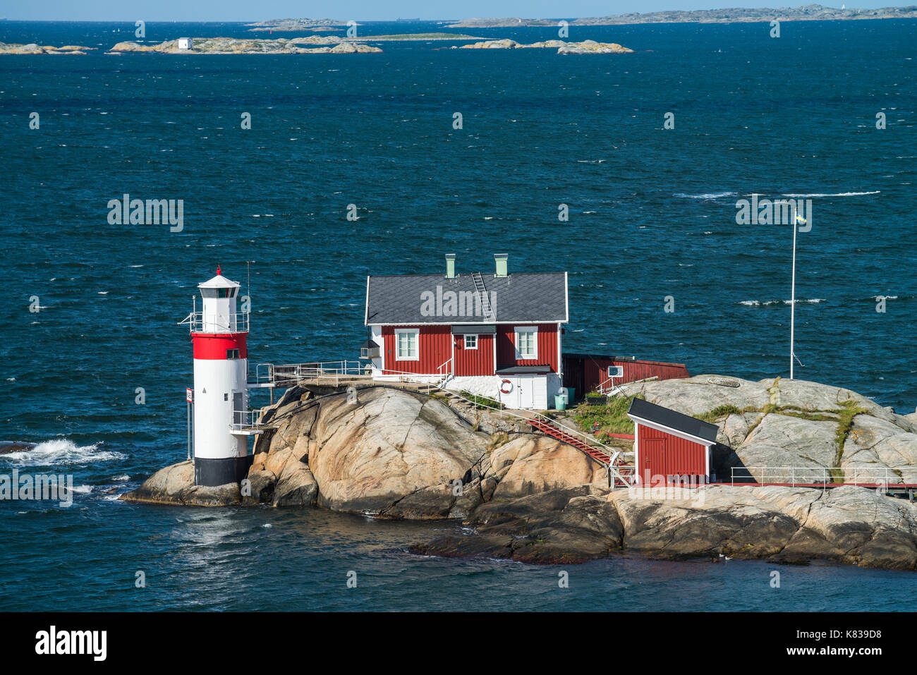 Archipelago island with lighthouse near Gothenburg, Sweden, Scandinavia ...