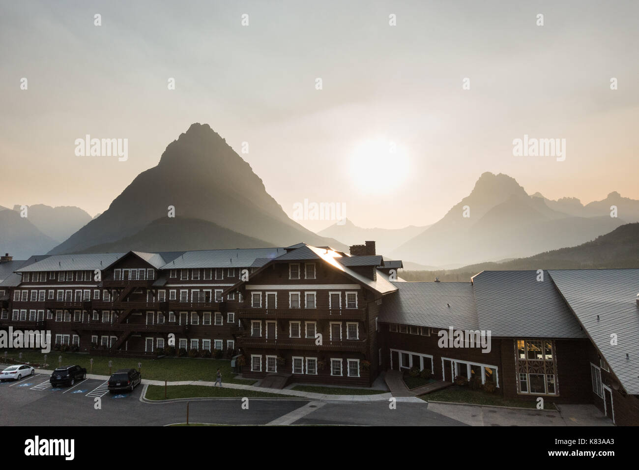 Exterior of the Swiftcurrent Lodge / hotel in the Many Glacier area of ...