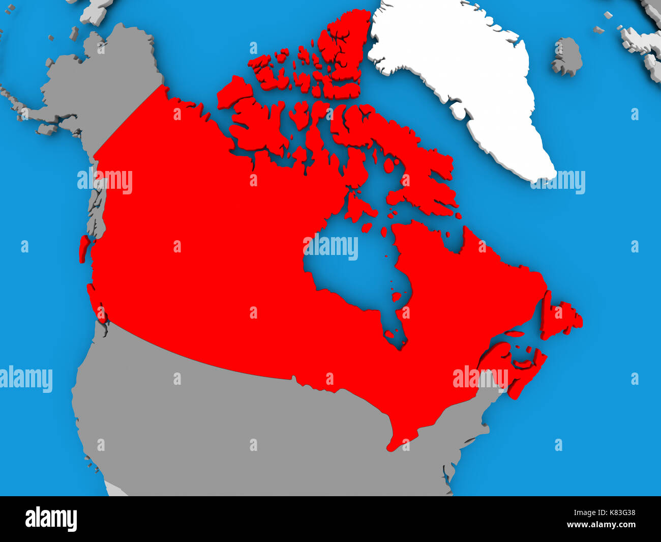 Canada in red on political map. 3D illustration Stock Photo - Alamy