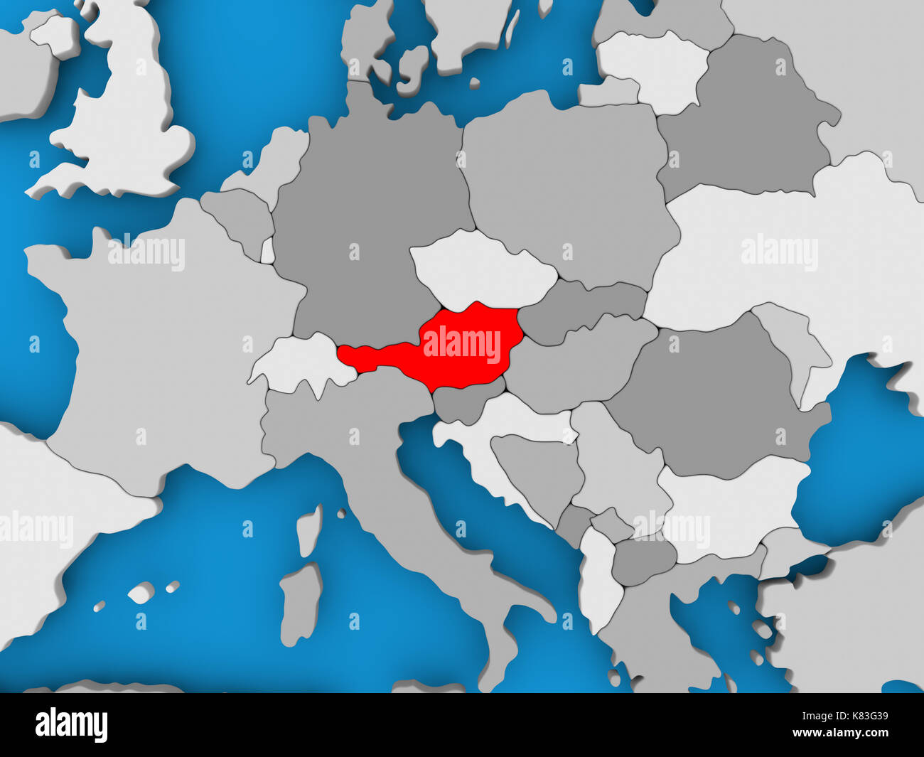 Austria in red on political map. 3D illustration Stock Photo - Alamy
