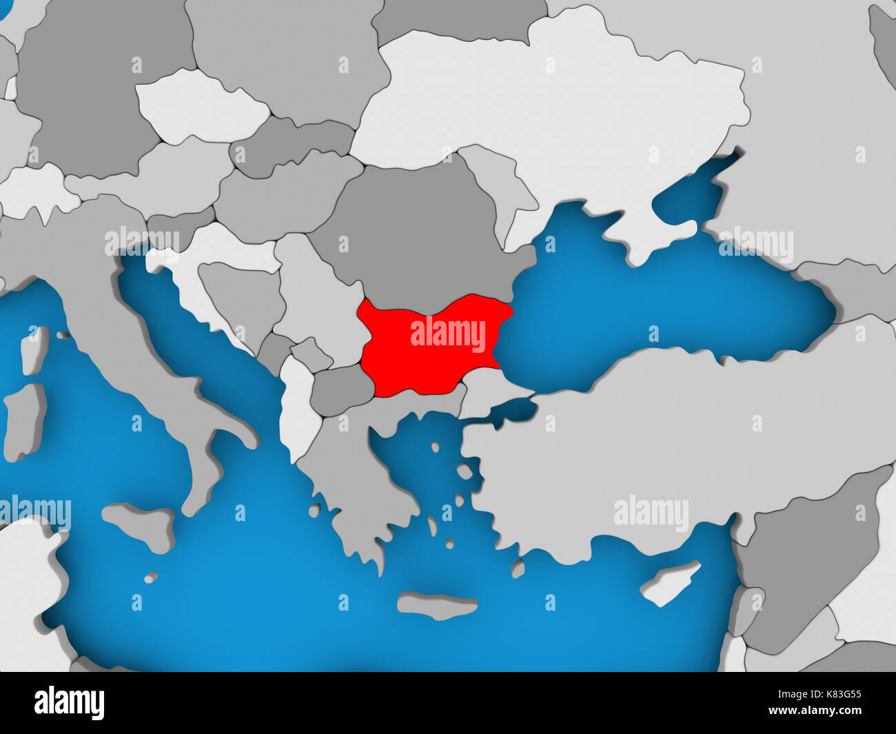 Bulgaria in red on political map. 3D illustration Stock Photo - Alamy