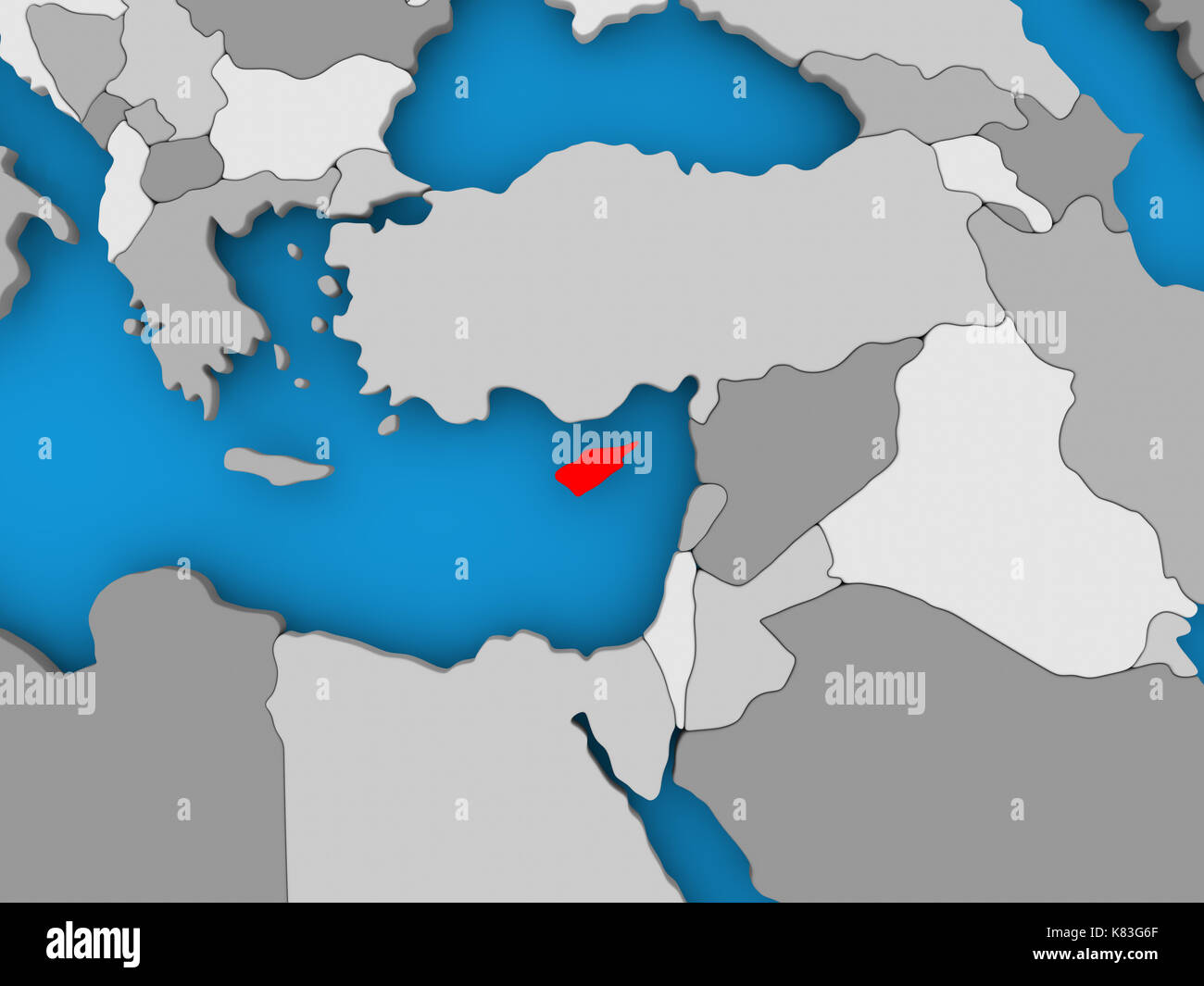 Cyprus in red on political map. 3D illustration Stock Photo - Alamy