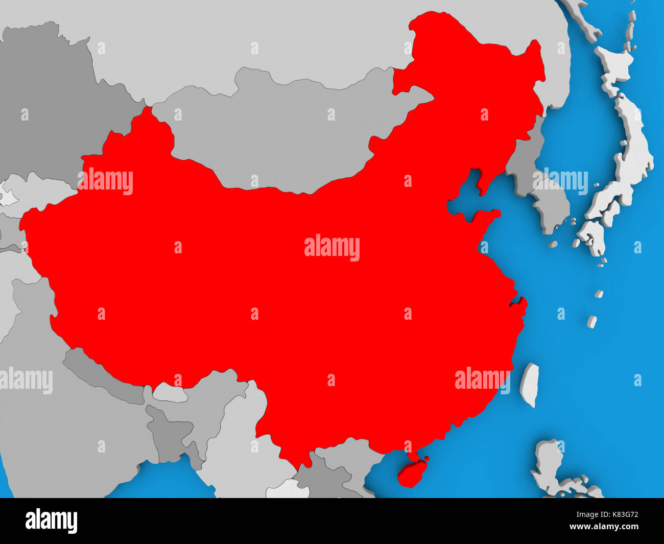 China in red on political map. 3D illustration Stock Photo - Alamy