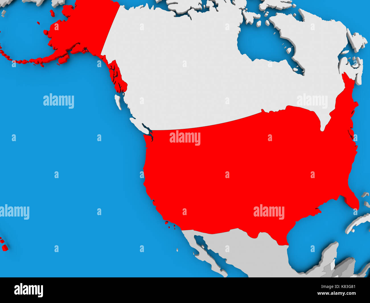 USA in red on political map. 3D illustration Stock Photo - Alamy