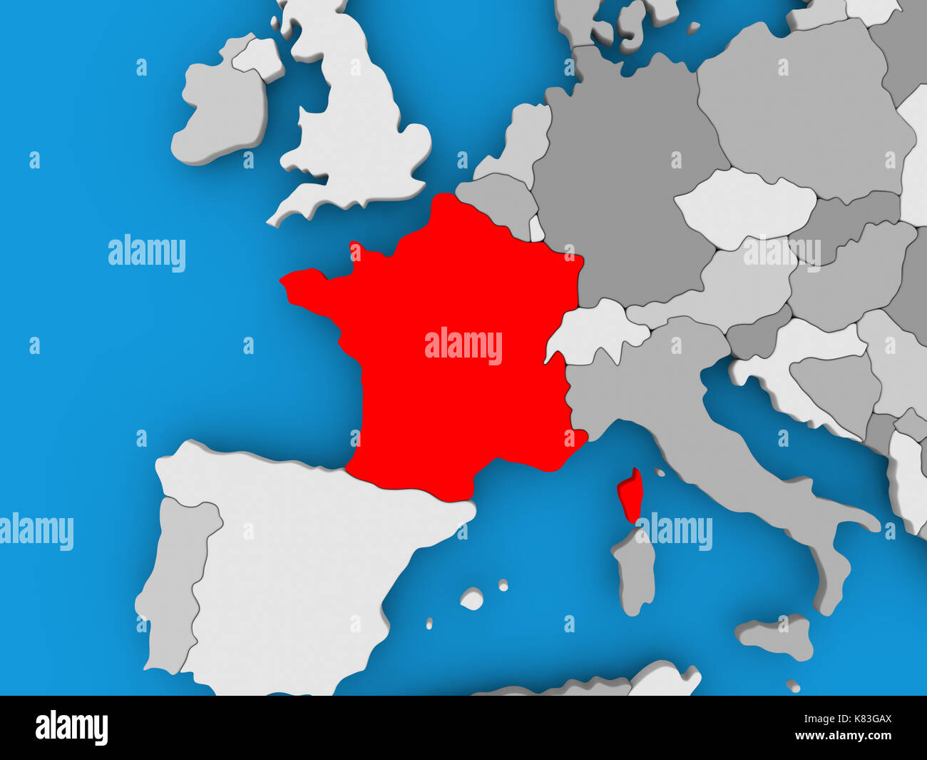 France in red on political map. 3D illustration Stock Photo - Alamy