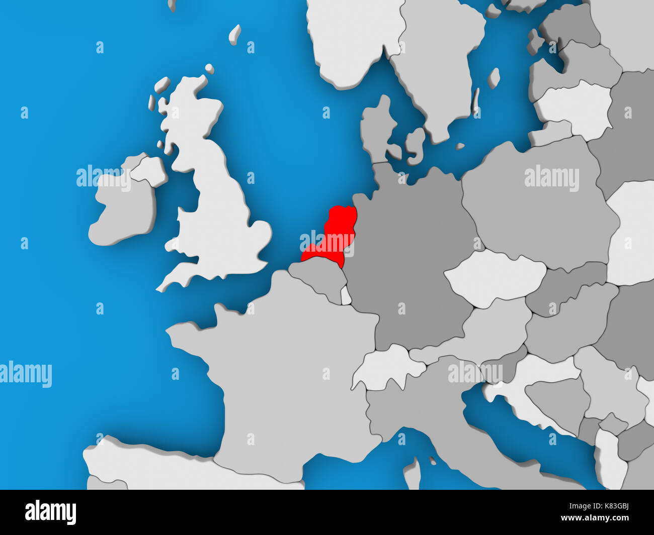 Netherlands in red on political map. 3D illustration Stock Photo - Alamy
