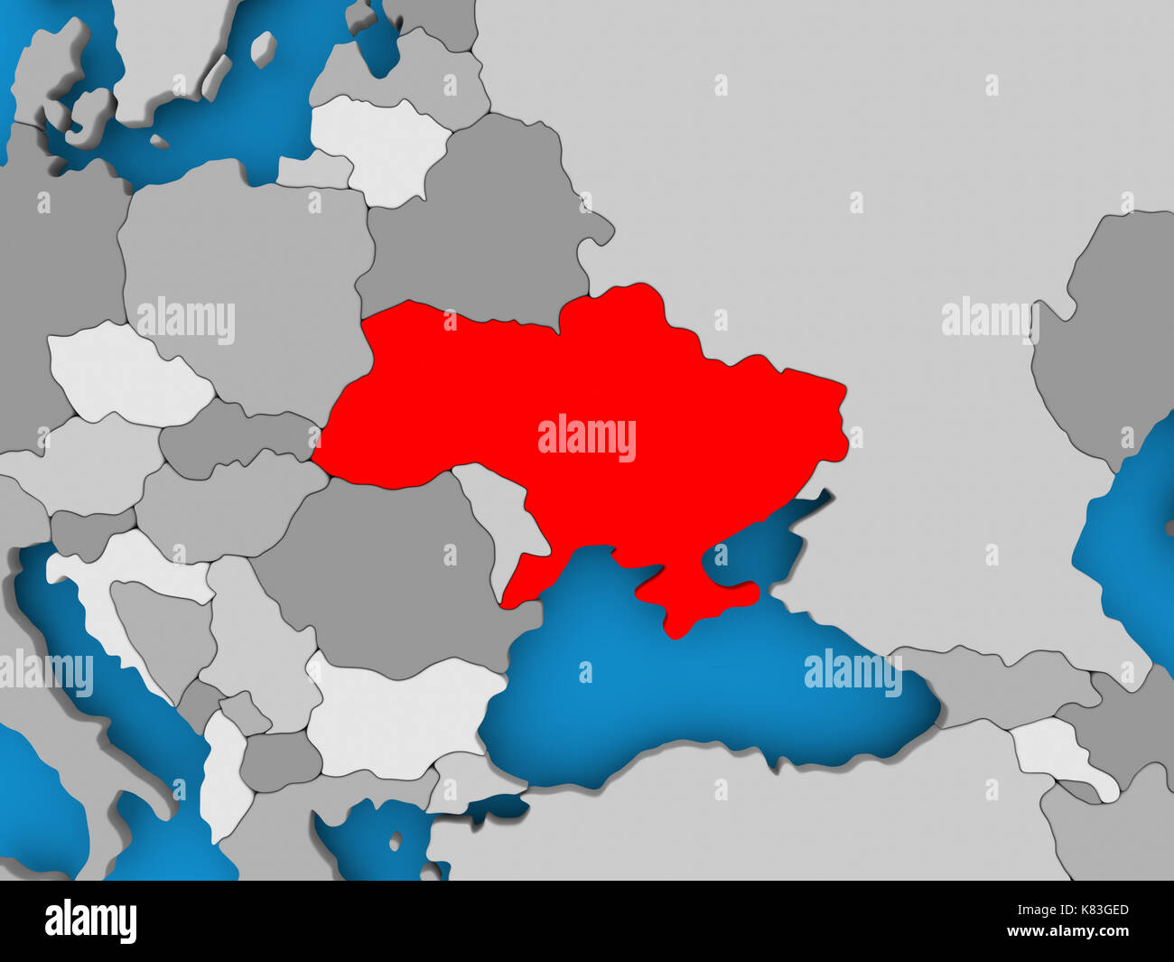Ukraine in red on political map. 3D illustration Stock Photo - Alamy