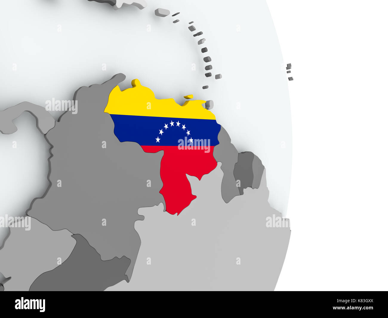 Venezuela on political globe with embedded flag. 3D illustration Stock ...