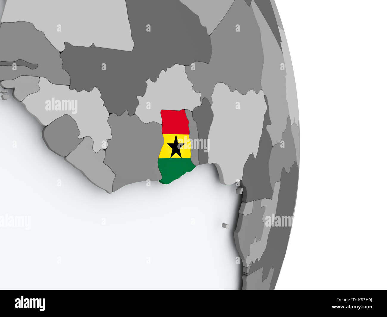 Ghana on political globe with embedded flag. 3D illustration Stock ...
