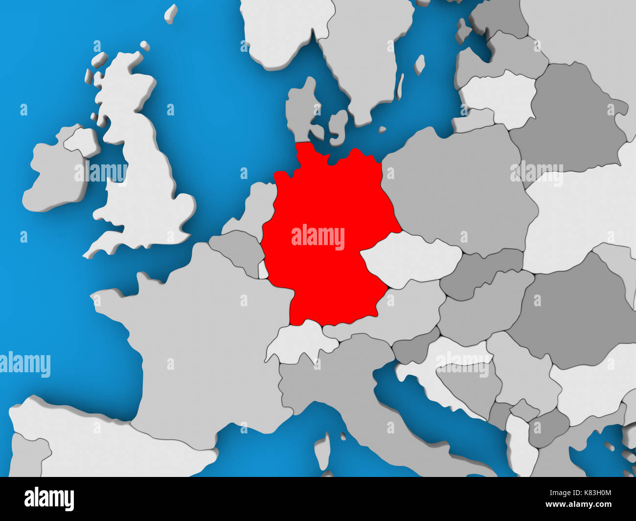 Germany in red on political map. 3D illustration Stock Photo - Alamy