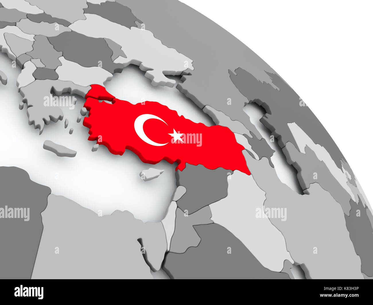 Turkey on globe with flag. 3D illustration Stock Photo - Alamy