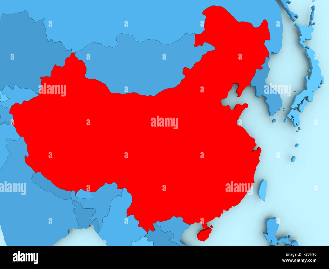 China in red on blue political map. 3D illustration Stock Photo - Alamy