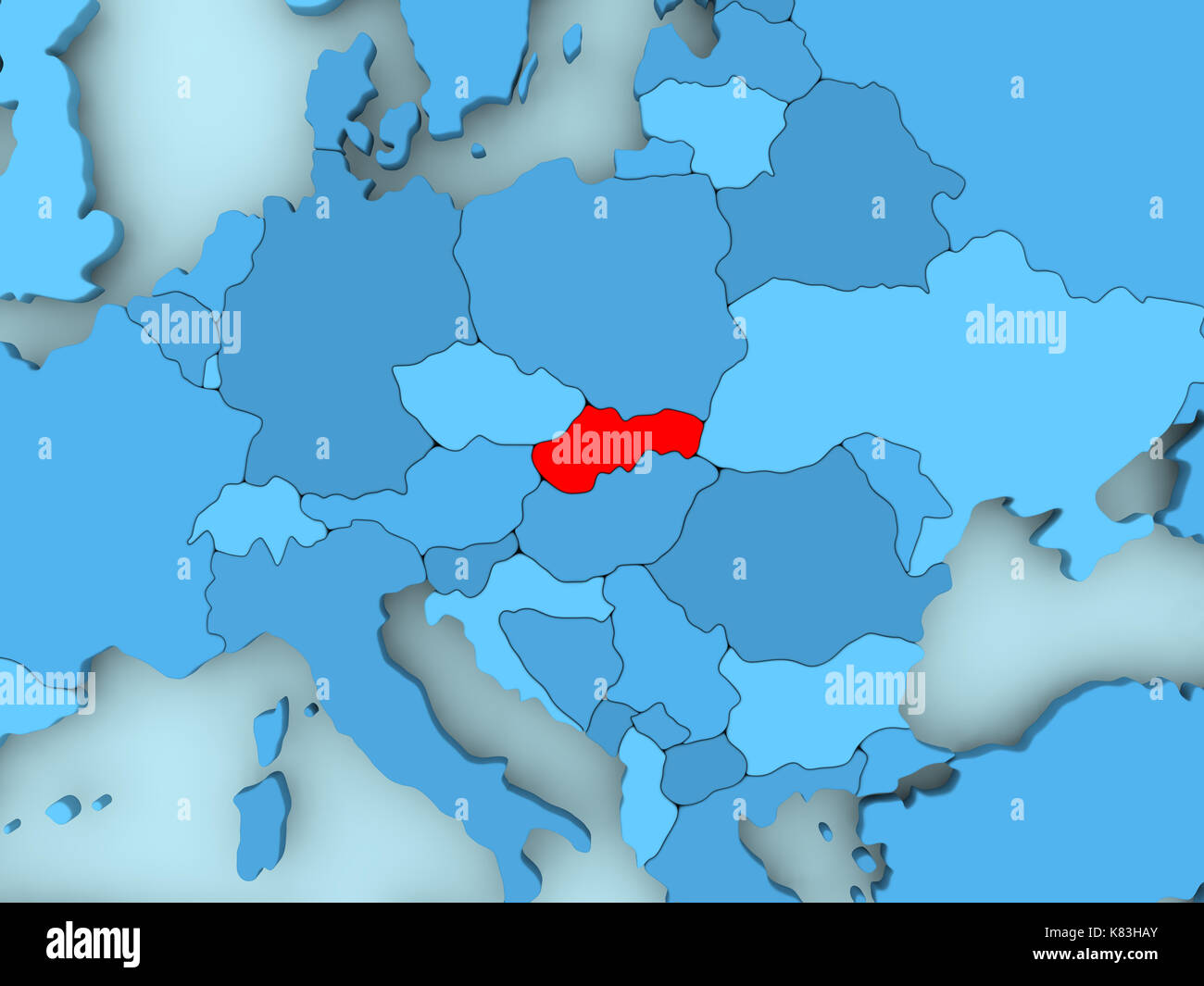 Slovakia in red on blue political map. 3D illustration Stock Photo - Alamy