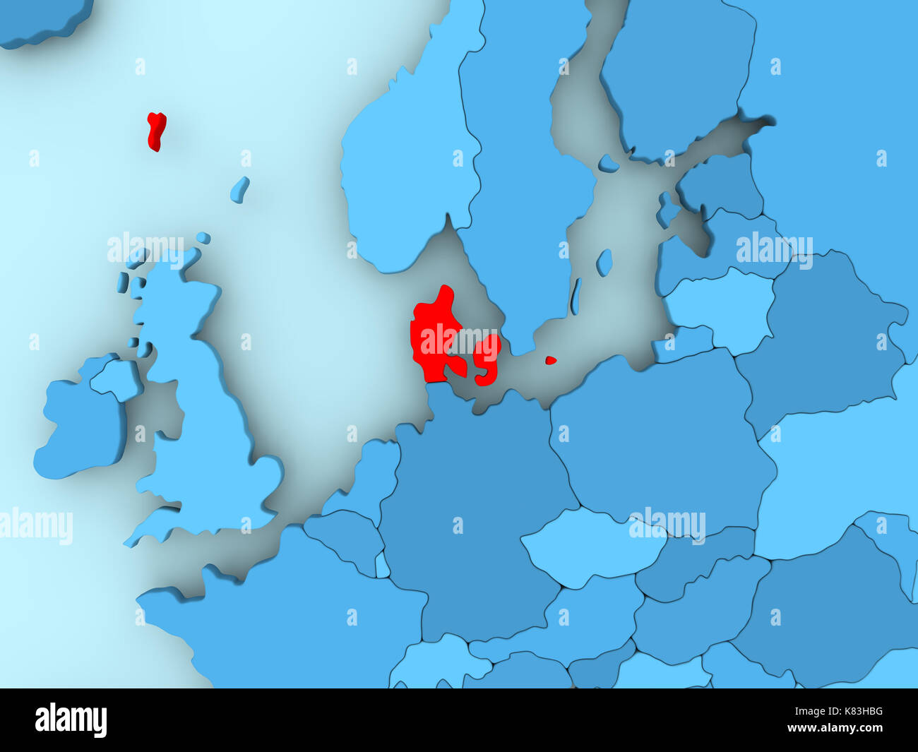 Denmark highlighted on blue hi-res stock photography and images - Alamy