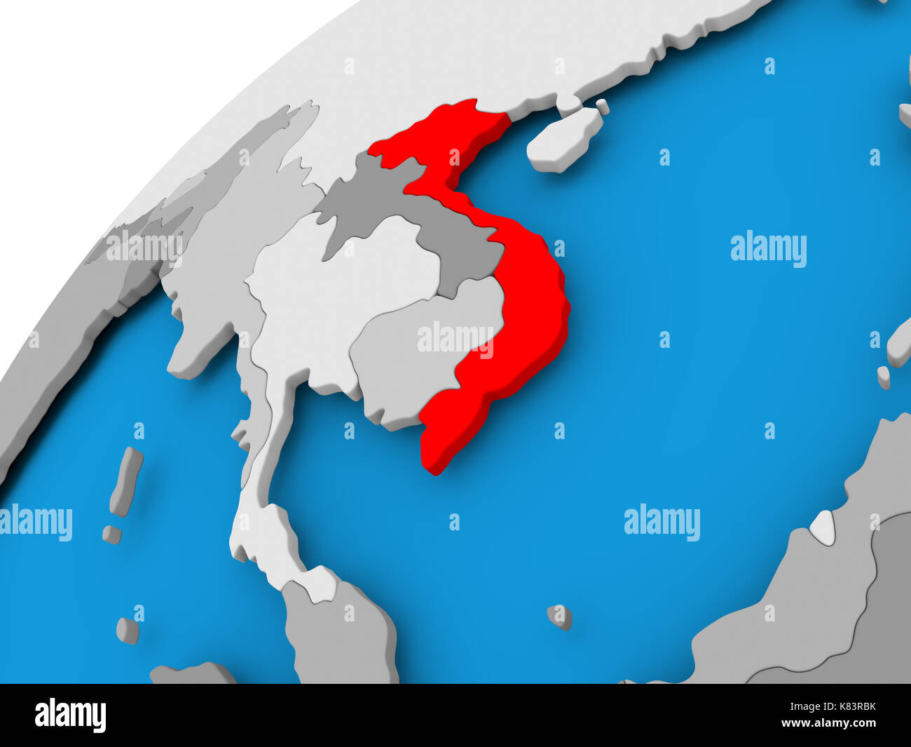 Vietnam on simple political globe with visible country borders. 3D ...