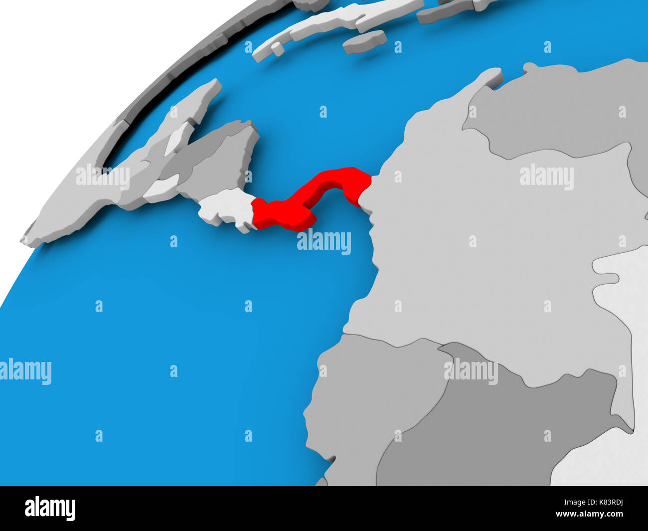Panama on simple political globe with visible country borders. 3D ...