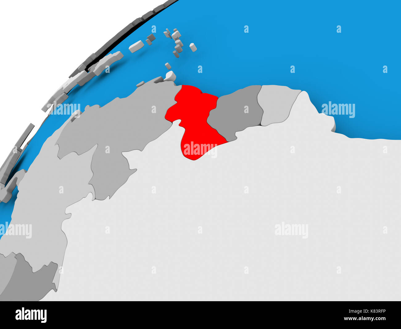 Guyana on simple political globe with visible country borders. 3D ...