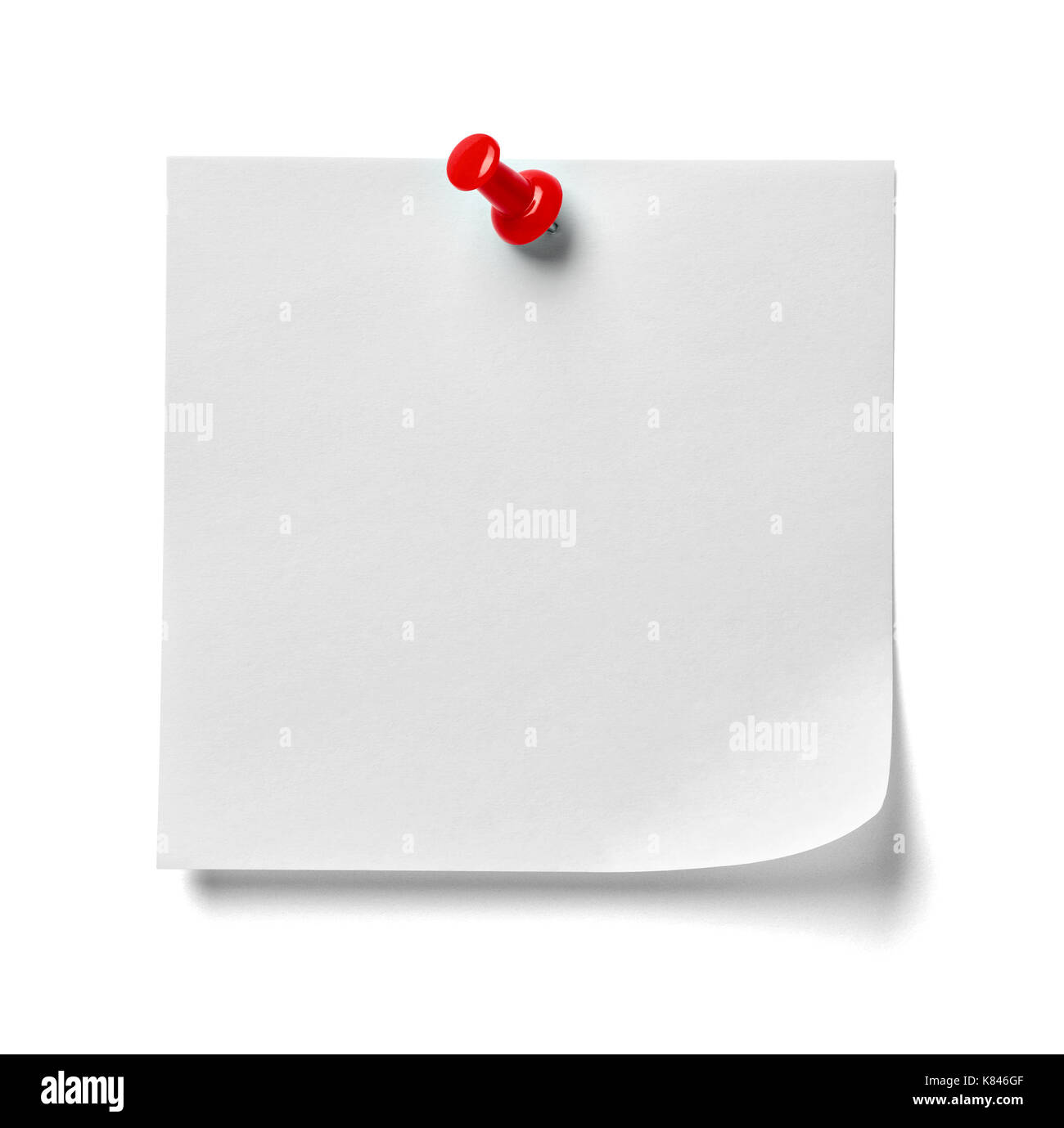 close up of a note paper with a red push pin on white background Stock ...