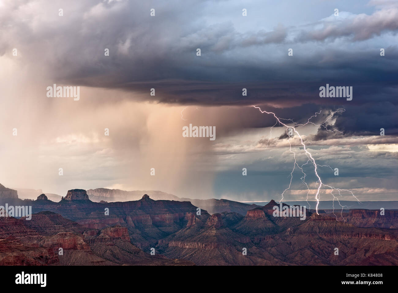 Grand Canyon lightning storm at dusk in Grand Canyon National Park ...