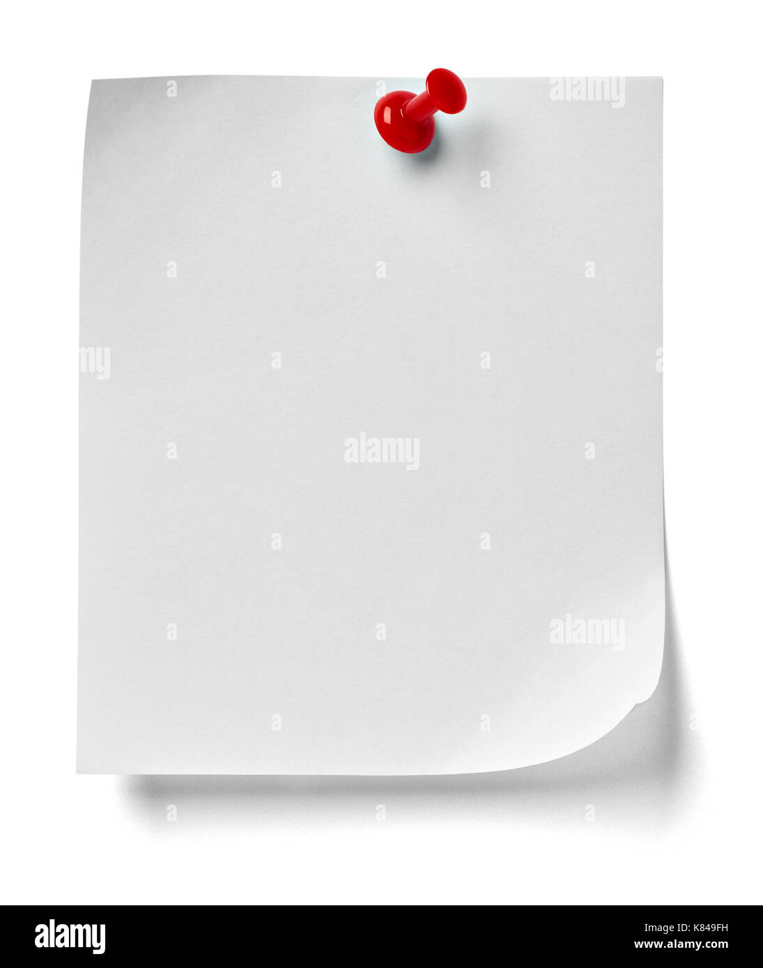 close up of a note paper with a red push pin on white background Stock ...