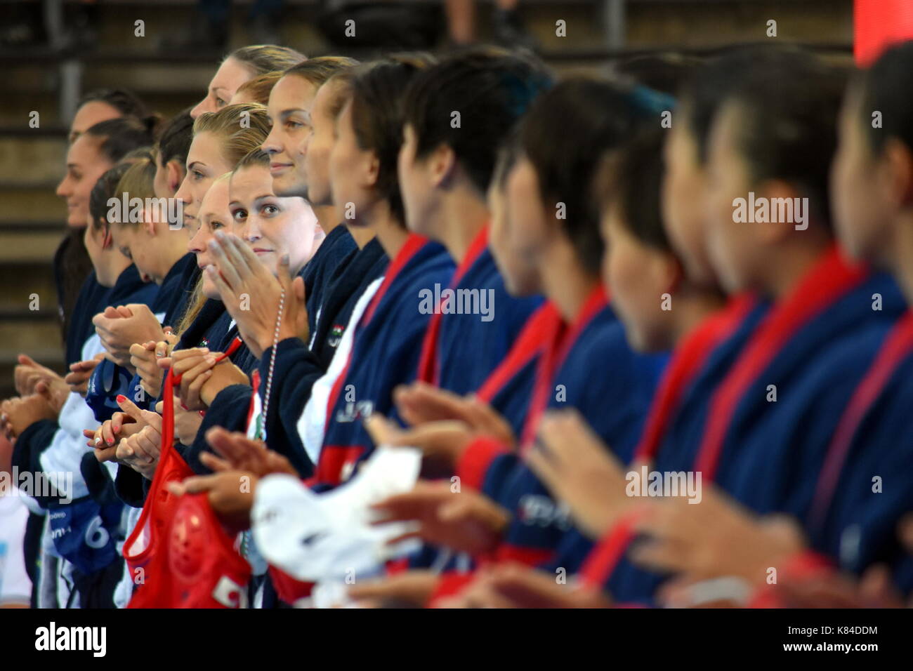 Budapest, Hungary - Jul 16, 2017. The hungarian women waterpolo team ...