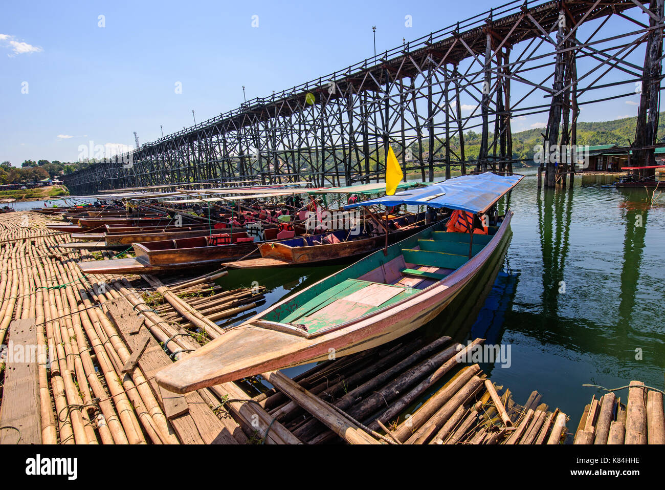 The boat at wood bridge Stock Photo - Alamy