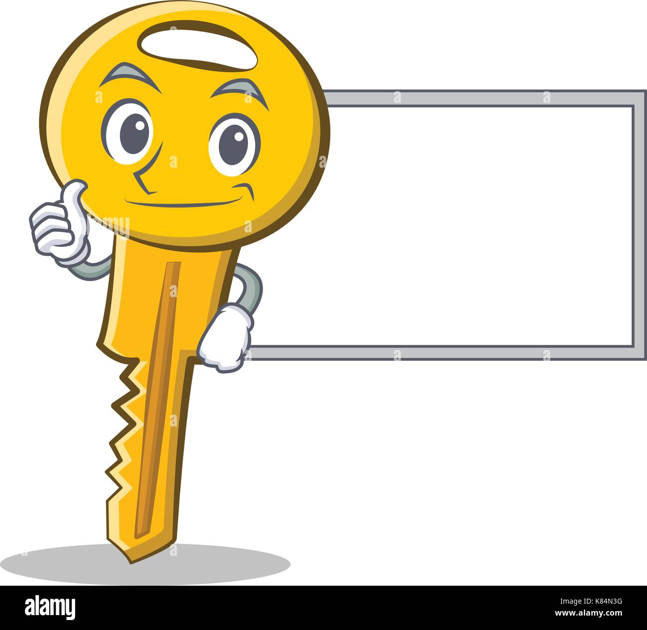 Thumbs up with board key character cartoon style vector illustration ...