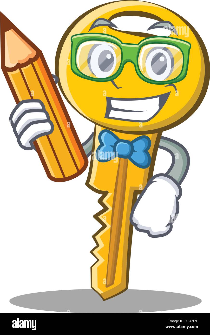 Student with pencil key character cartoon style vector illustration ...