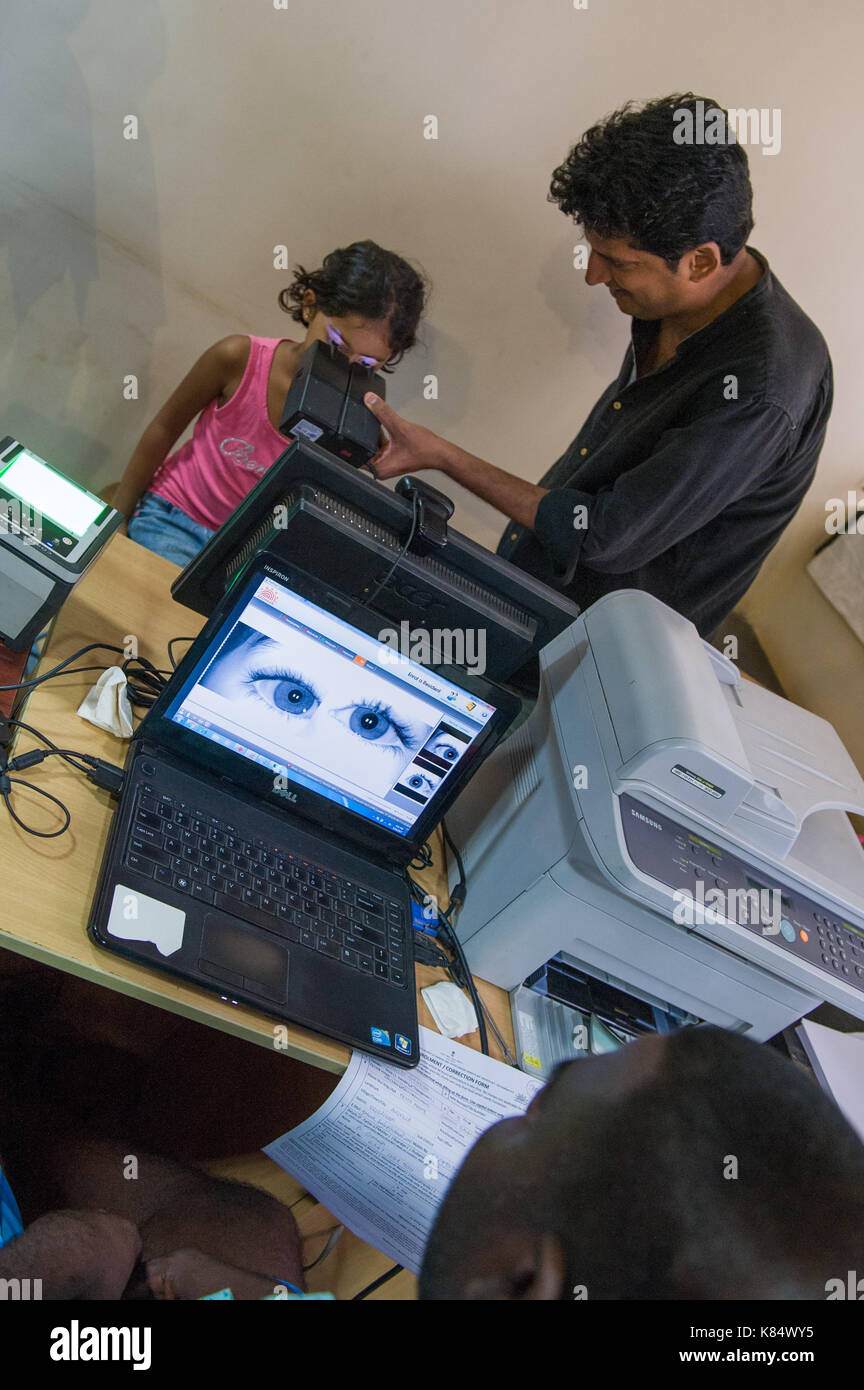 Auroville, India - September 2017: People applying to get the Aadhaar ...