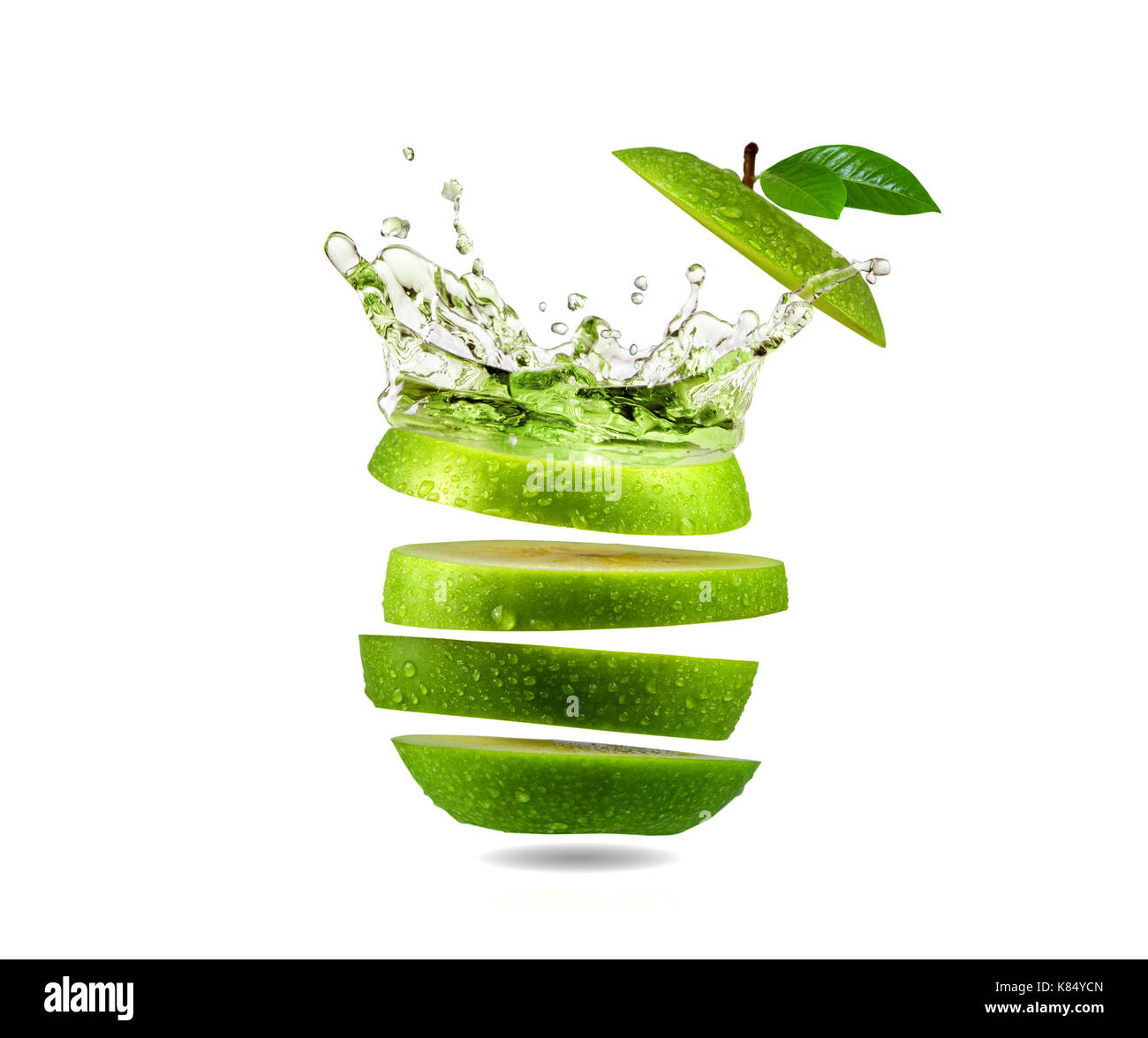 Slice green apple water splash, fruit Stock Photo - Alamy