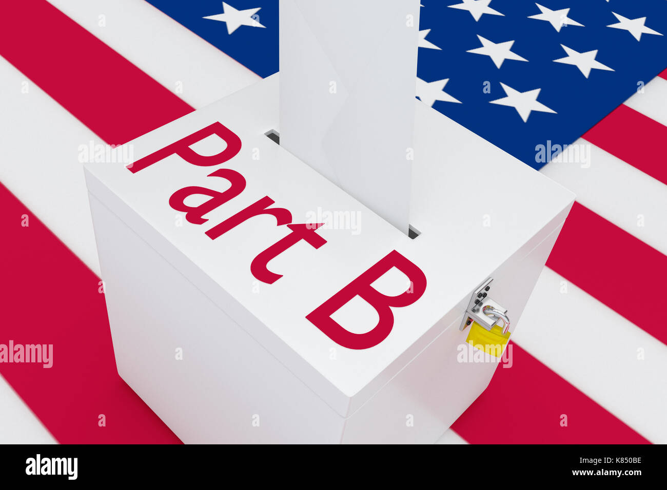 3D illustration of "Part B" script on a ballot box, with US flag as a ...