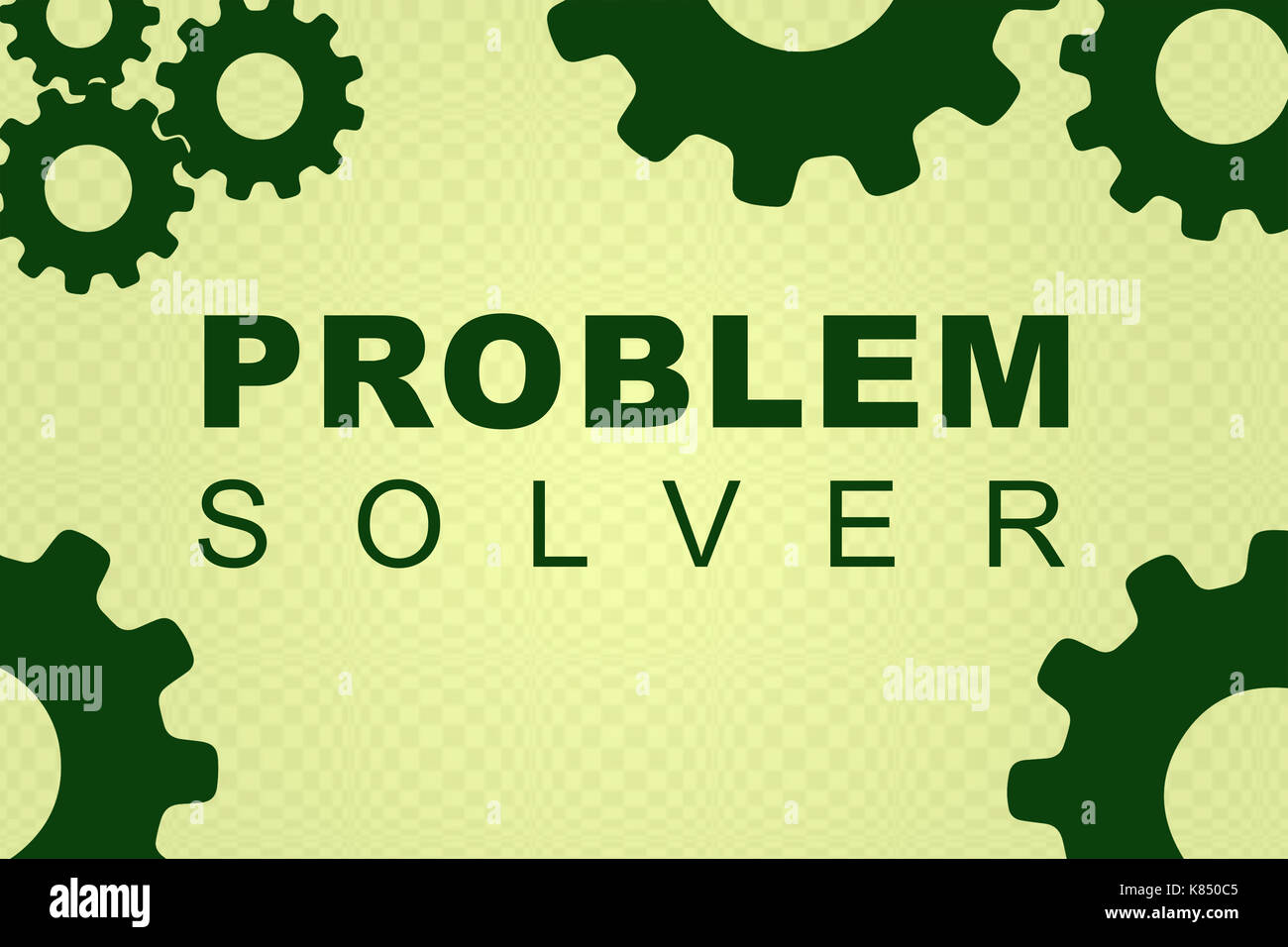 PROBLEM SOLVER sign concept illustration with green gear wheel figures ...