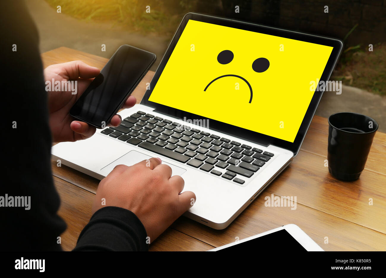 Depressive emotions concept, smiley face emoticon printed depression ...