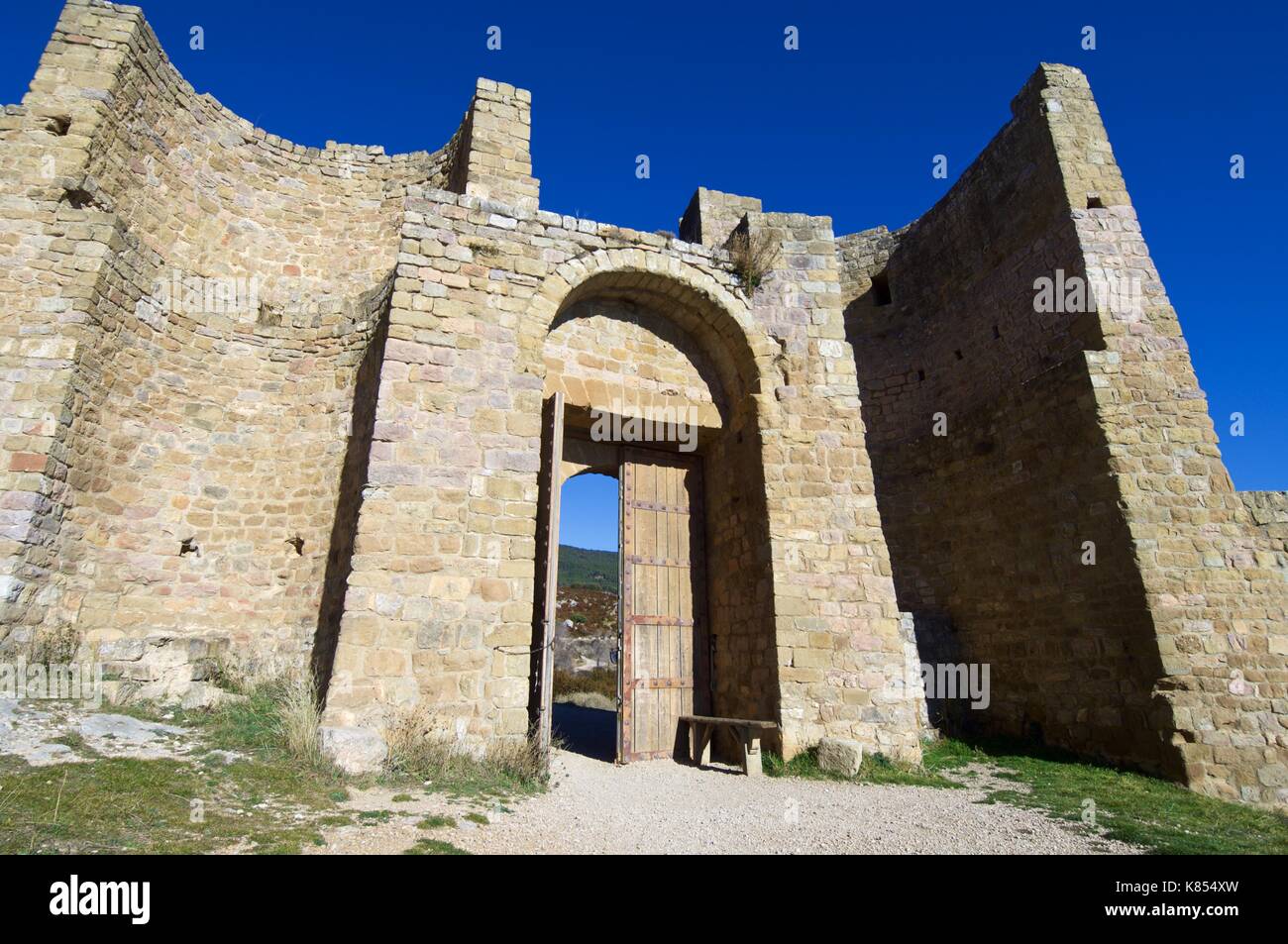 view of the medieval castle Loarre, Aragon, Spain Stock Photo - Alamy