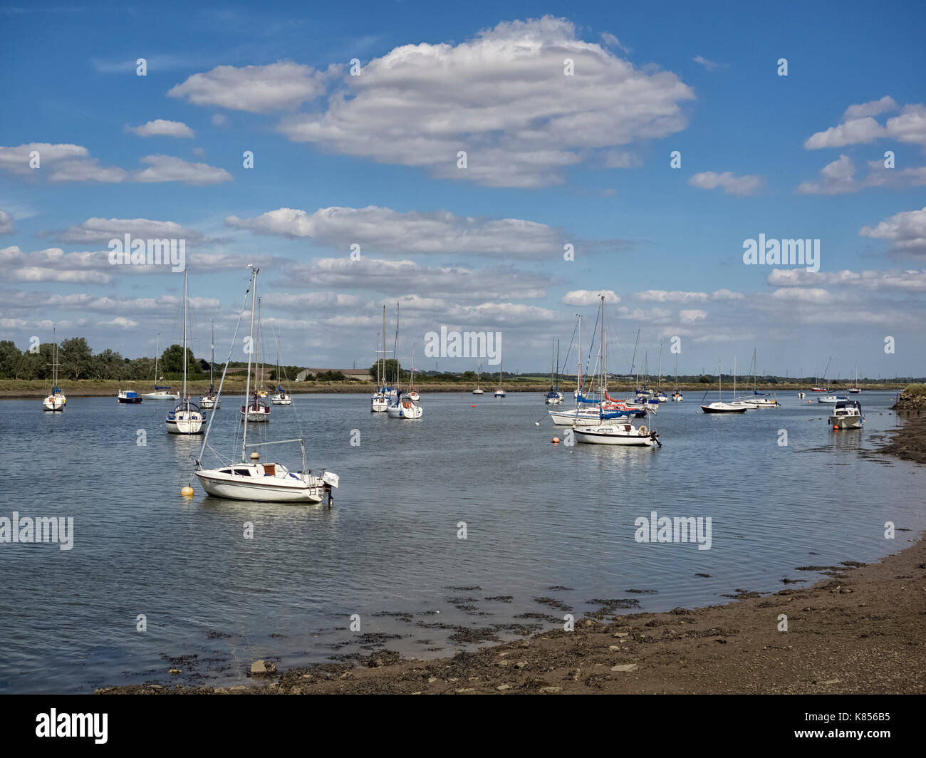 HULLBRIDGE, ESSEX, UK - AUGUST 13, 2017: Boats moored on the River ...