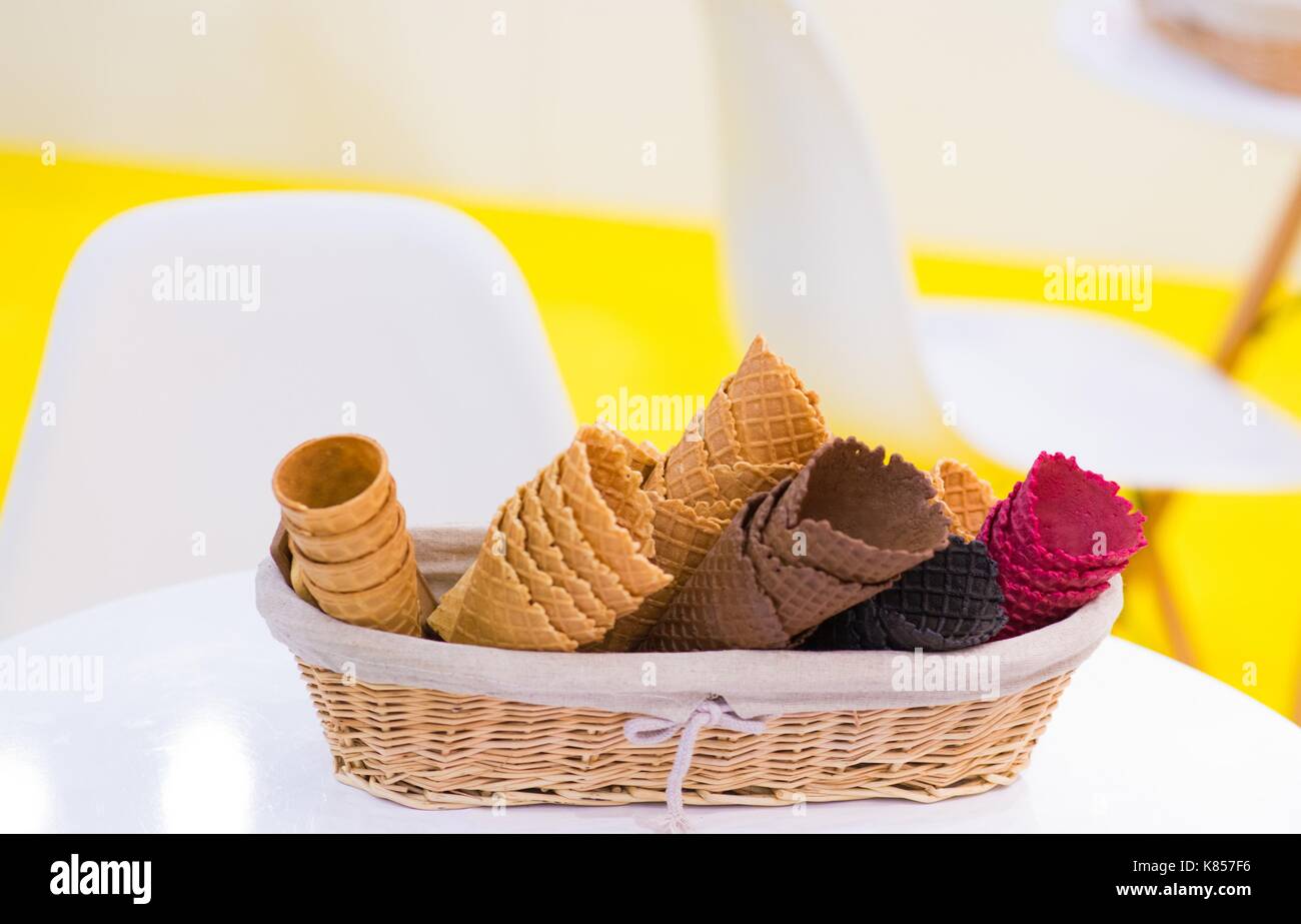 Ice cream in wafer basket hi-res stock photography and images - Alamy